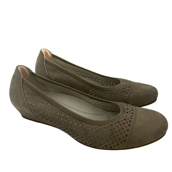 Gabor | Shoes | Gabor Taupe Perforated Laser Cut Leather Mini Wedge ...